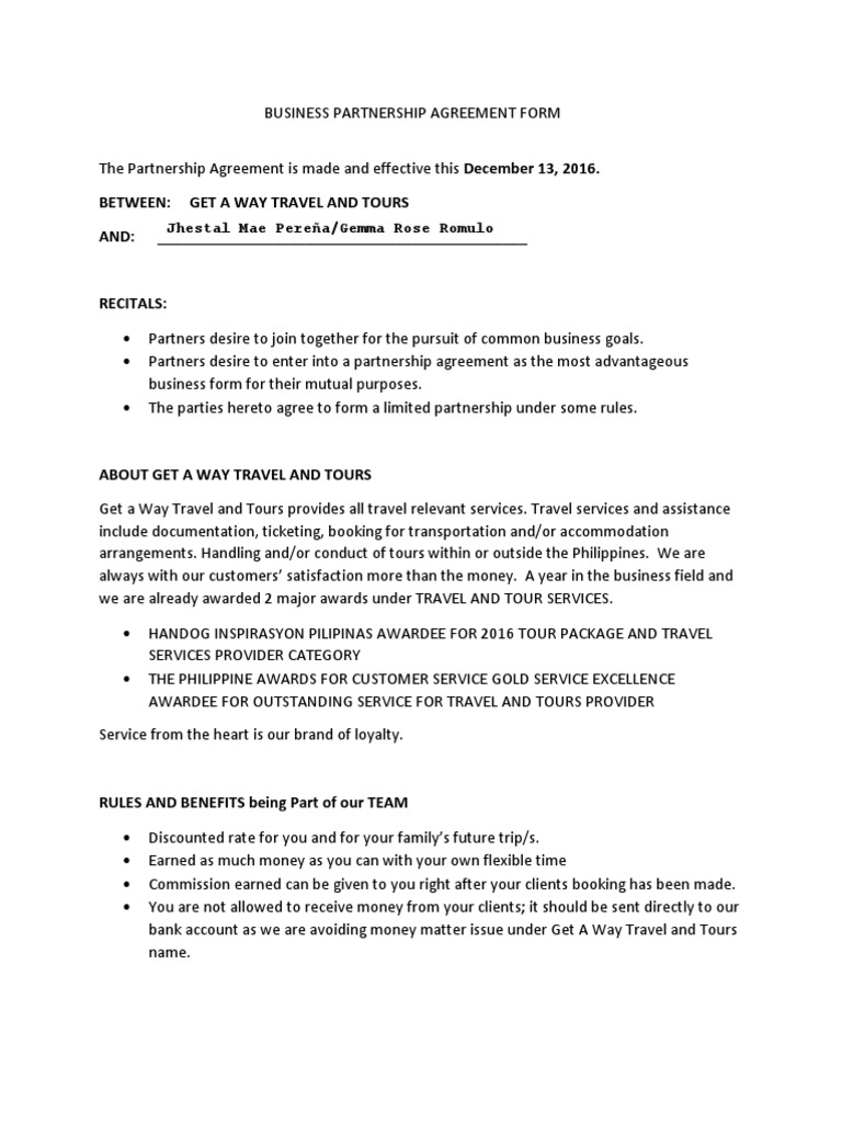 Business Partnership Agreement Form | PDF | Partnership | Business