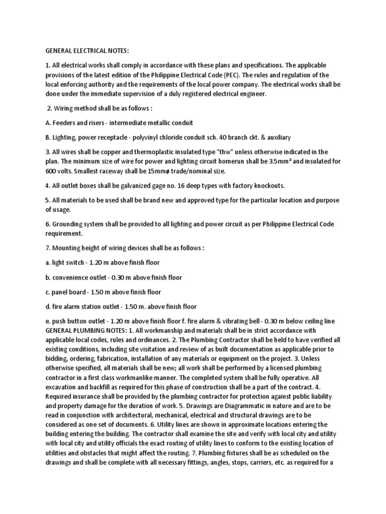 General Electrical Notes | PDF | Electrical Wiring | Building Engineering