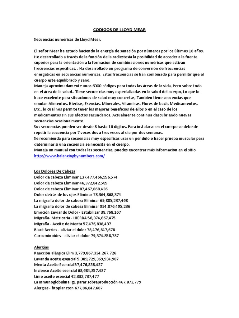 Códigos de Lloyd Mear para Migrañas | PDF | Migraña | Alergia