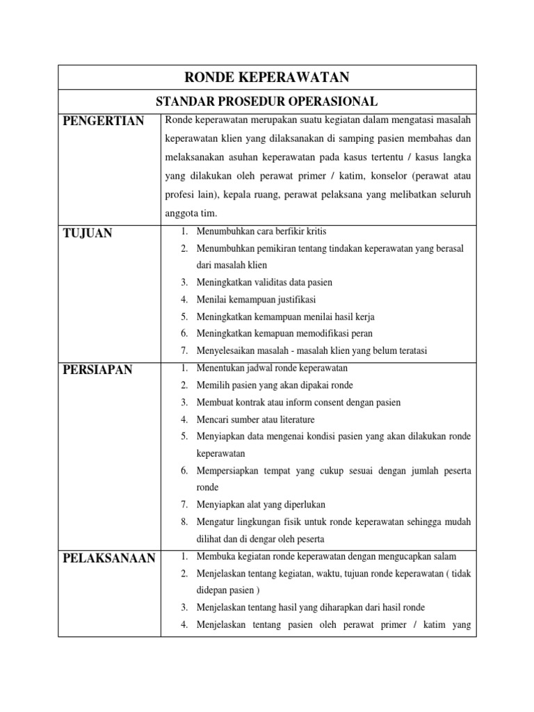Sop Ronde Keperawatan | PDF