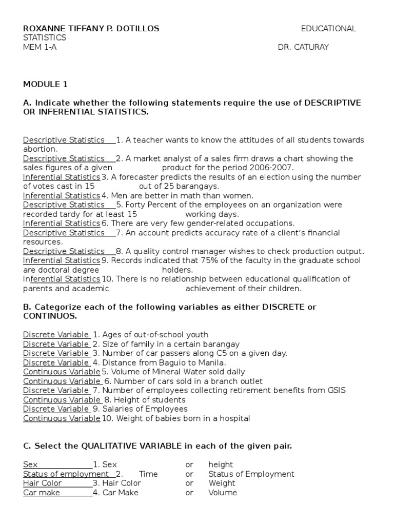 Ed Stat Module 1 Dotillos | PDF | Level Of Measurement | Statistics