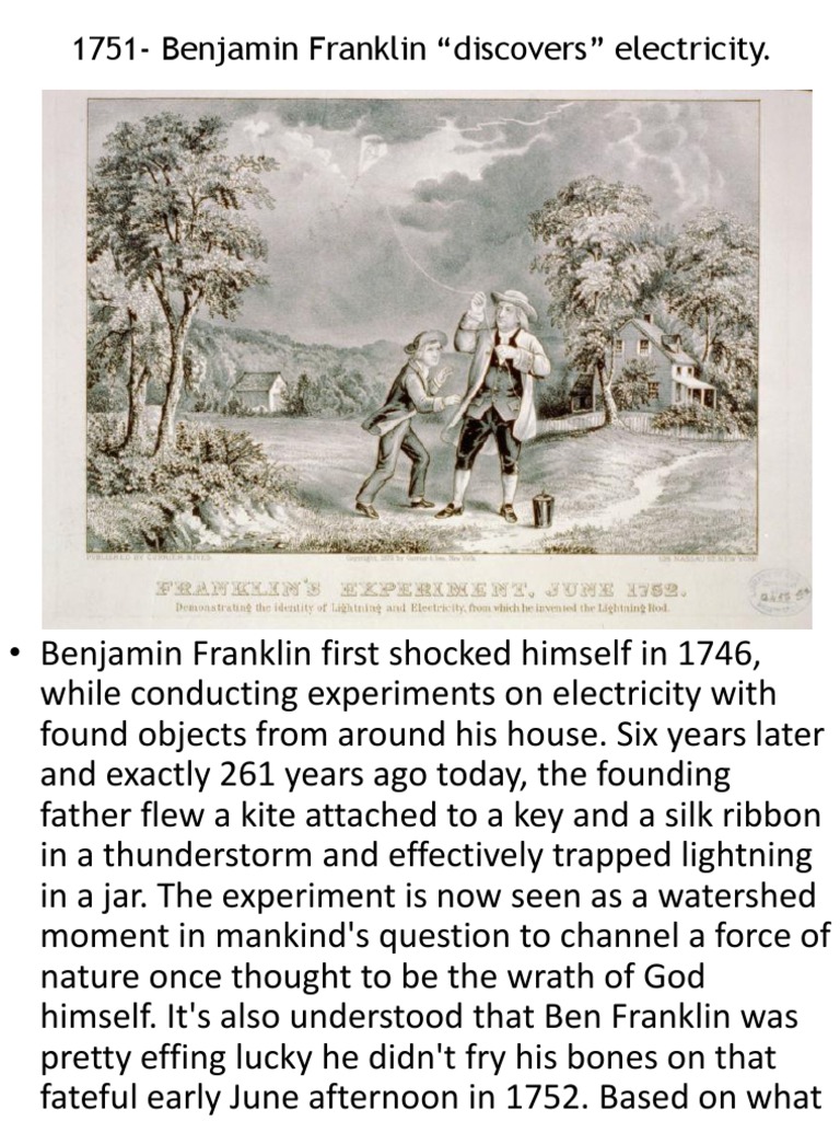 1751-Benjamin Franklin "Discovers" Electricity | PDF | Ceremonies ...