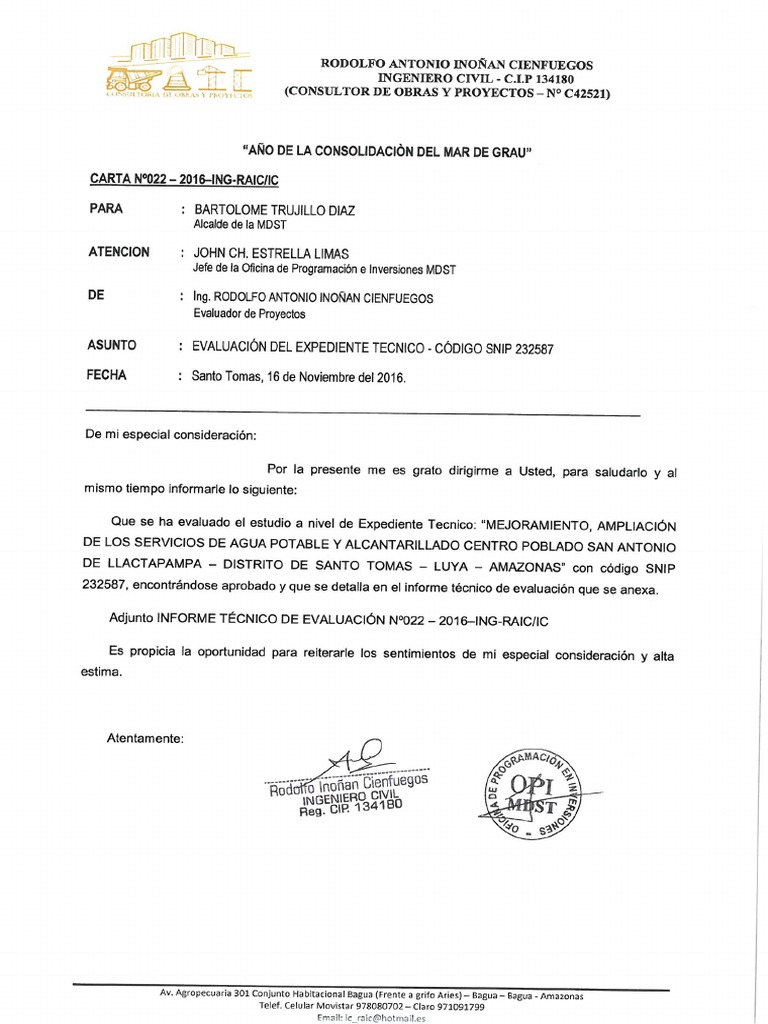 Modelo para Informe de Aprobacion Del Exp. Tecnico | PDF