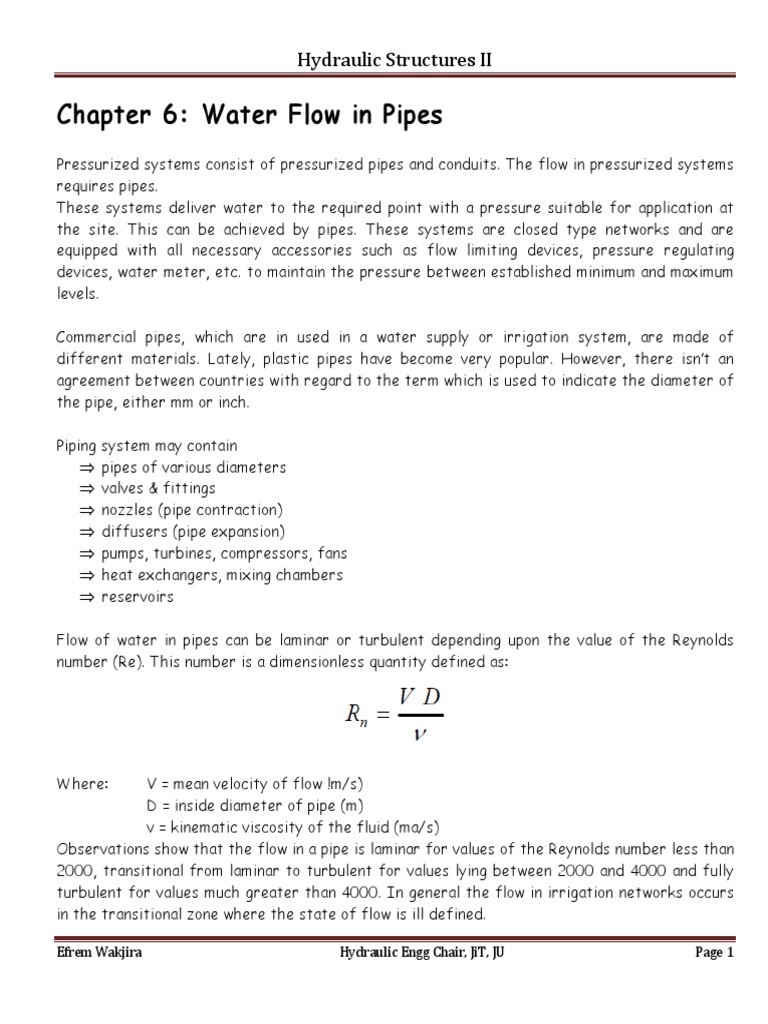 Chapter 6 Flow in Pipes | PDF | Reynolds Number | Fluid Dynamics