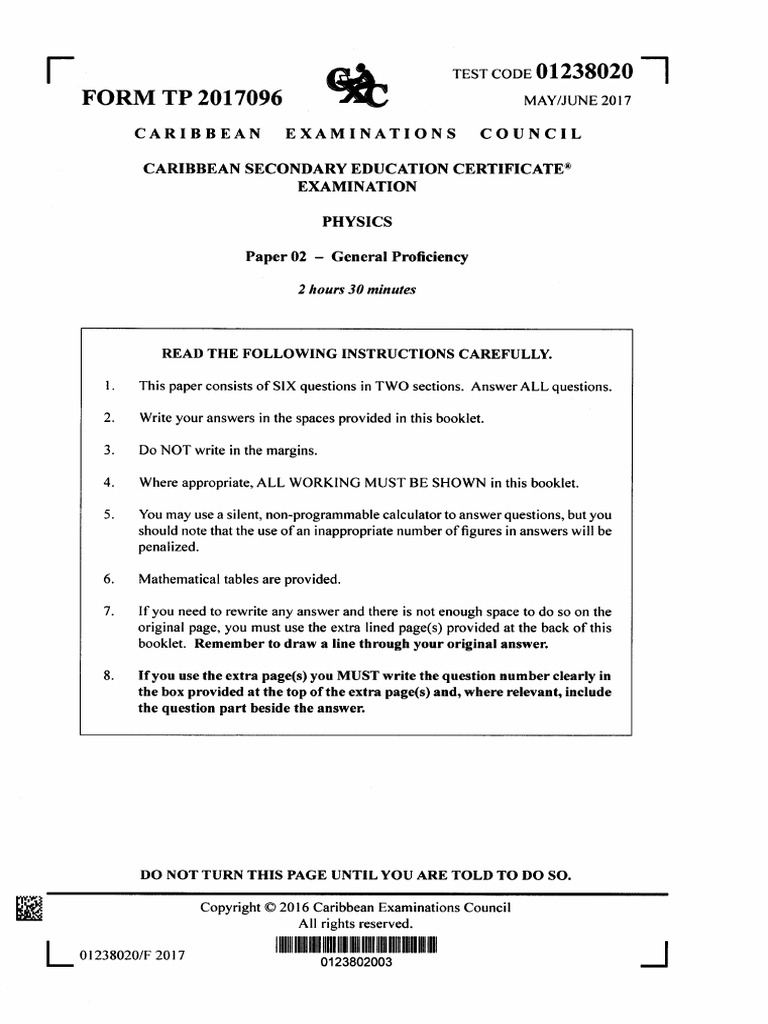 CXC CSEC Physics 2017 June P2 PDF | PDF