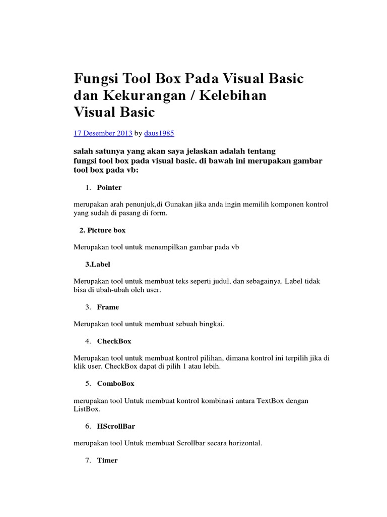 Fungsi Tool Box Pada Visual Basic Dan Kekurangan | PDF | Teknologi ...