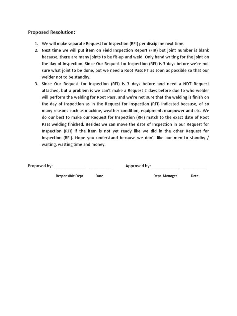 Proposed Resolution:: Responsible Dept. Date Dept. Manager Date | PDF