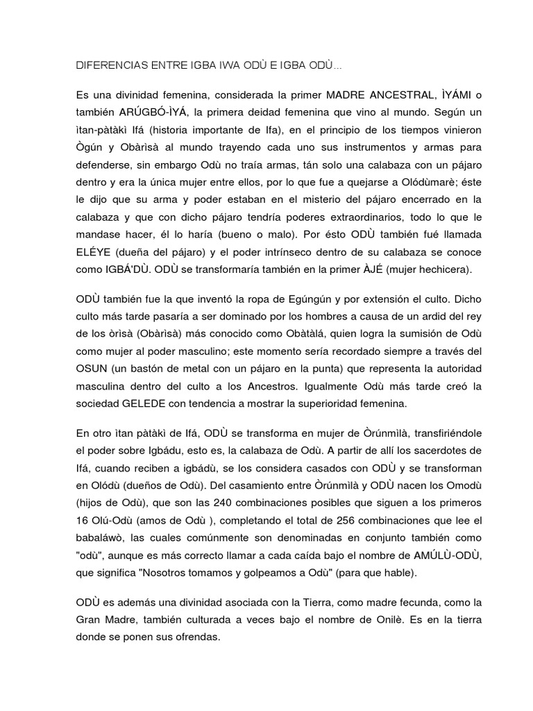 Diferencias Entre Igba Iwa Odù e Igba Odù | PDF | Sacerdote | Alimentos