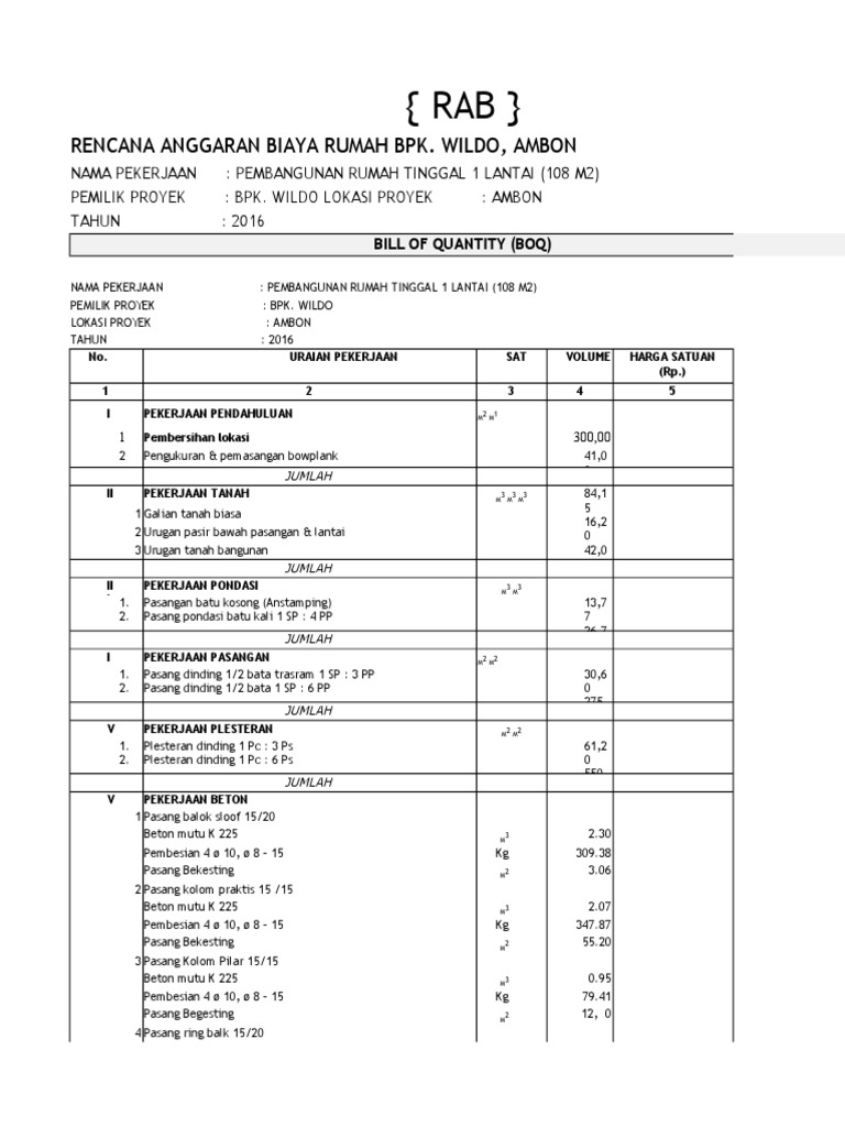 Gratis - Sample RAB Desain Rumah | PDF