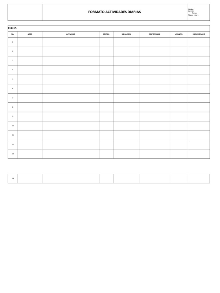 Formato Actividades Diarias | PDF