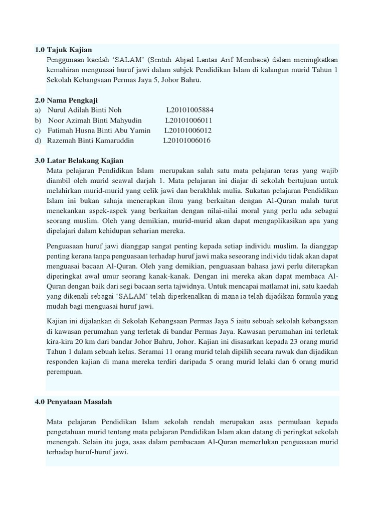 Kajian Tindakan Jawi Contoh | PDF