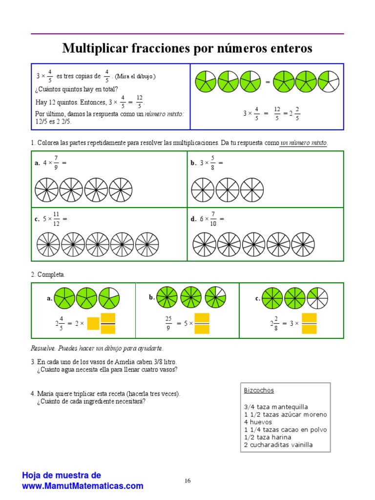 Fracciones 2 Multiplicar Fracciones Numeros Enteros1 PDF | PDF ...