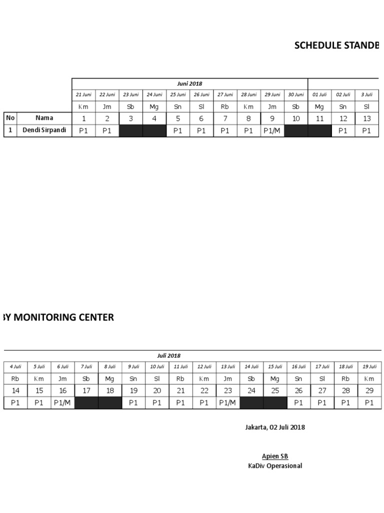 Standby Schedule June-July 2018 | PDF