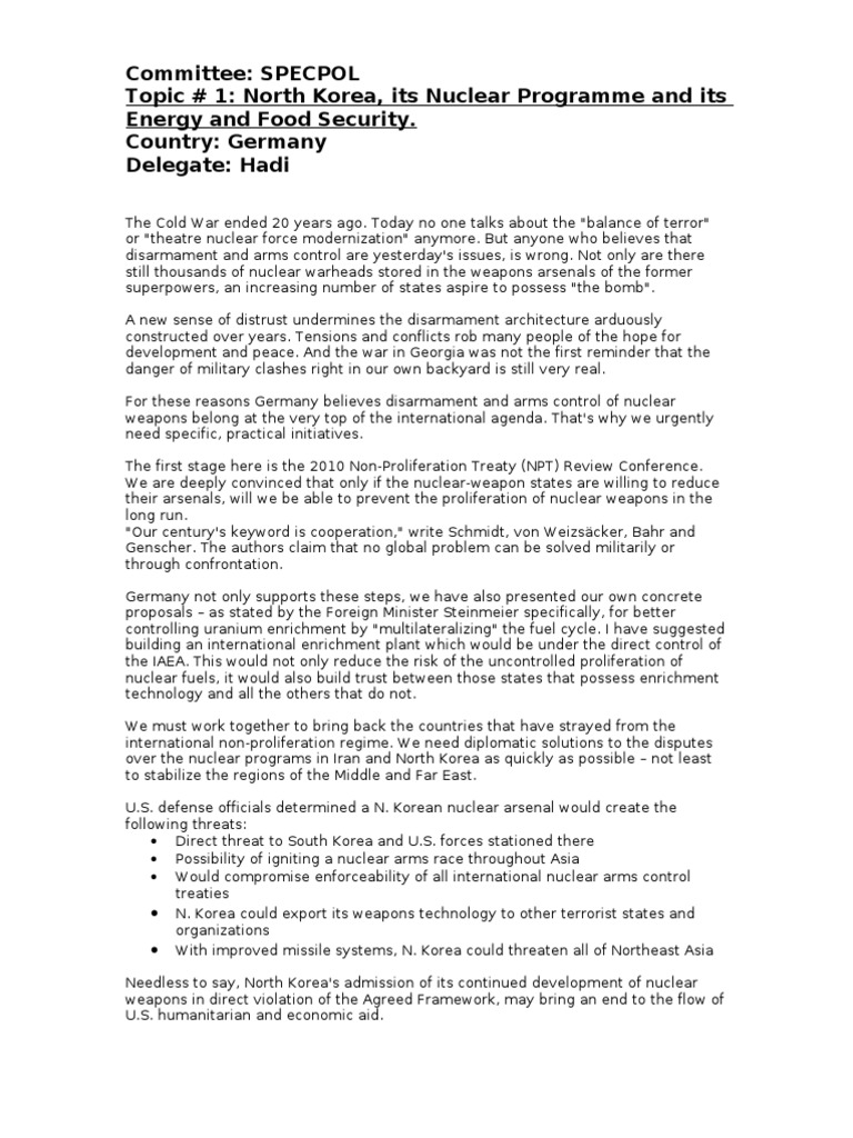 Germany SPECPOL Position Paper | PDF | Nuclear Proliferation | Nuclear ...