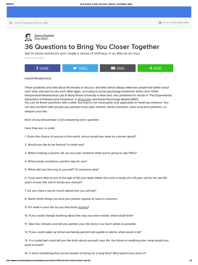 36 Questions To Bring You Closer Together - Psychology Today | Download ...