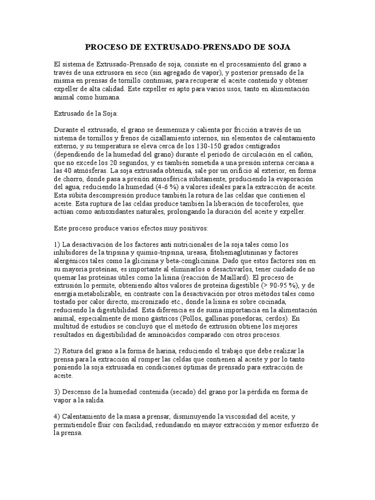 Extrusado Prensado Soja | PDF | Petróleo | Haba de soja