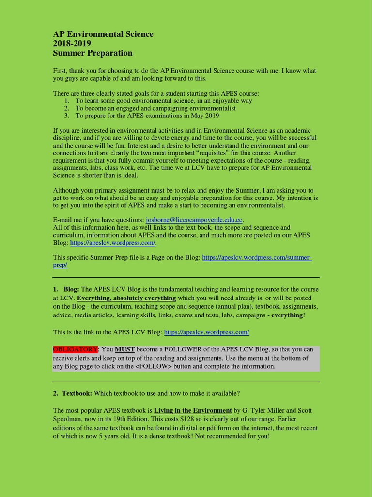 AP Environmental Science Summer Prep Guide | PDF | Conservation Biology ...