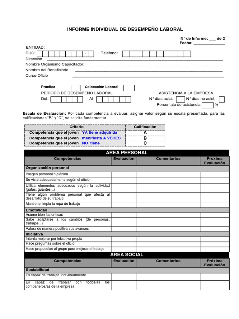 Informe de Desempeño Laboral - Presentar | PDF | Evaluación | Cognición