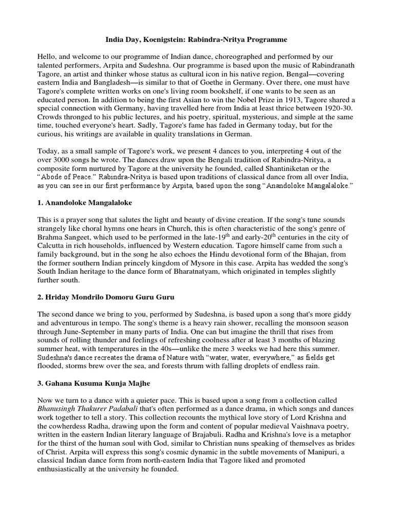 Script For Outreach Programme On Indian Culture at Königstein | PDF ...