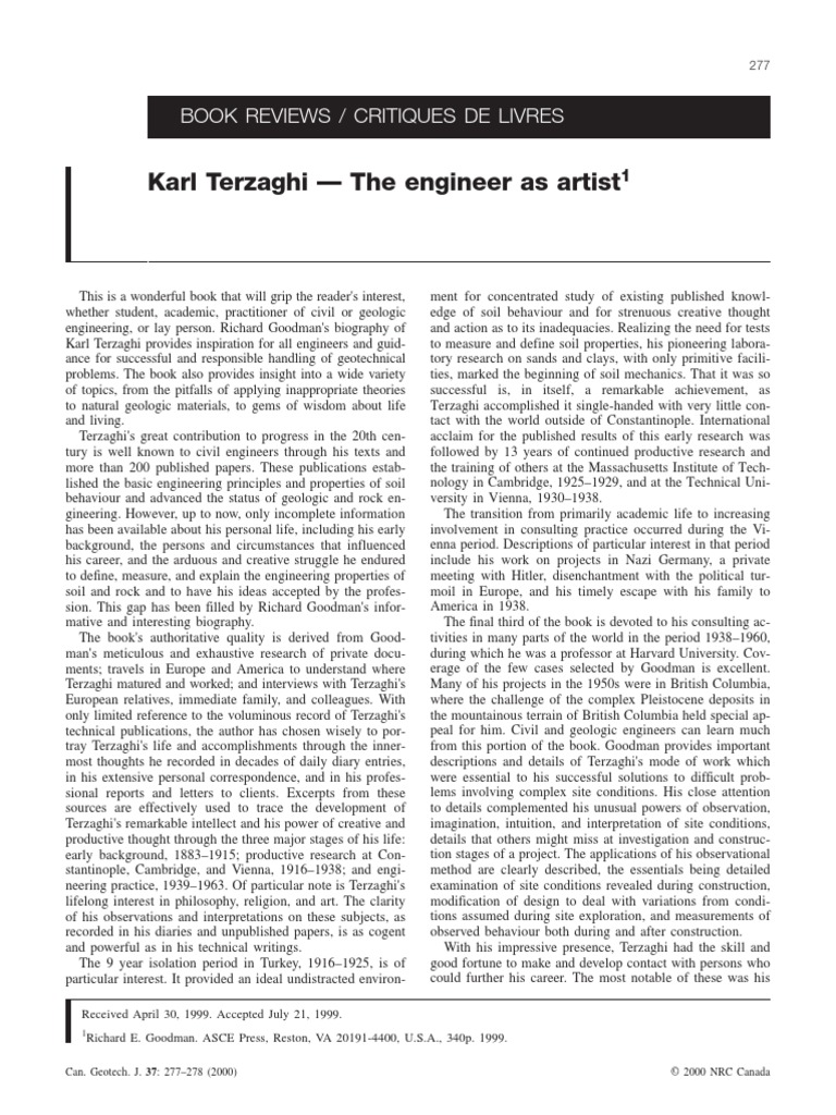 Karl Terzaghi - The Engineer As Artist: Book Reviews / Critiques de ...