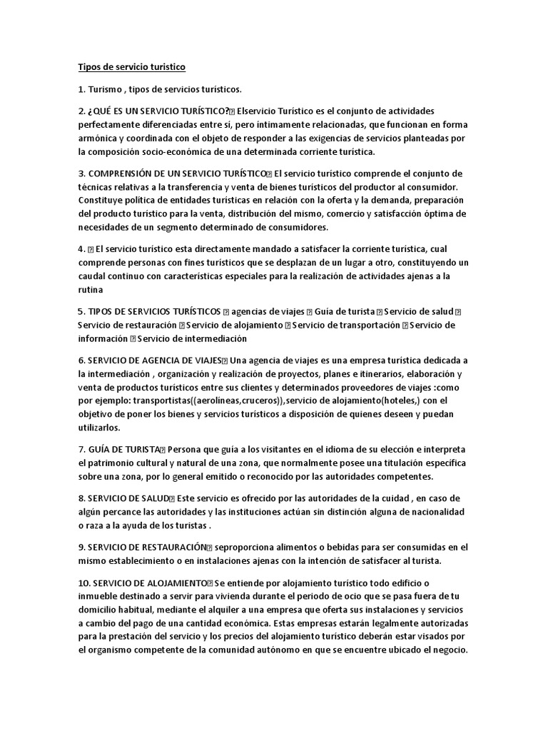 Tipos de Servicio Turistico | PDF | Agencia de viajes | Turismo