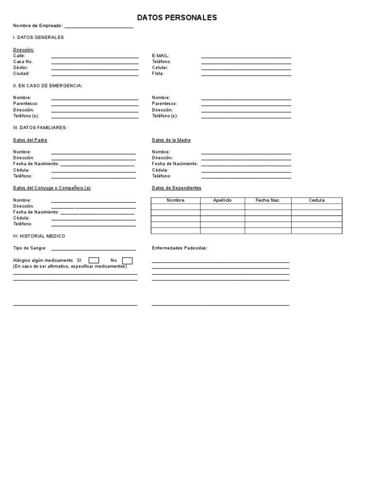 Formulario de Datos Personales Empleados | Especialidades Medicas ...