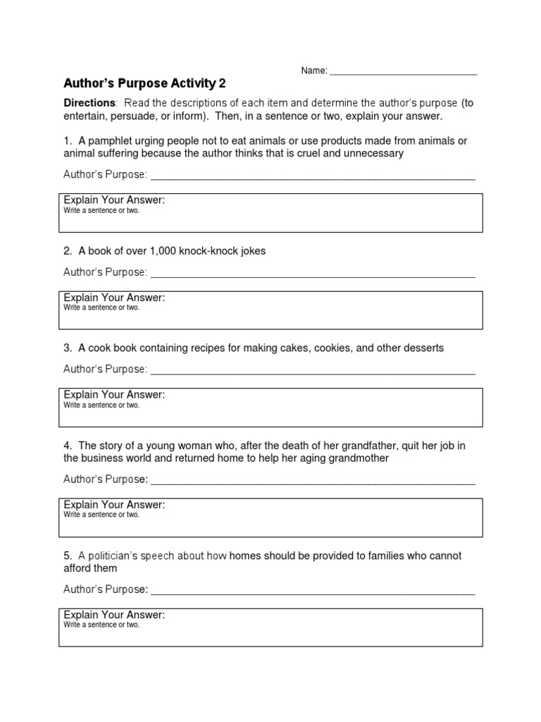 Authors Purpose Worksheet 2 PDF | PDF | Language Arts & Discipline