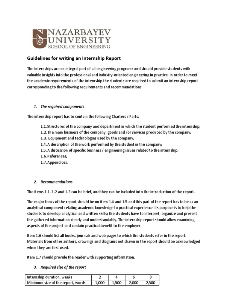 Guidelines For Writing An Internship Report: 1. The Required Components ...