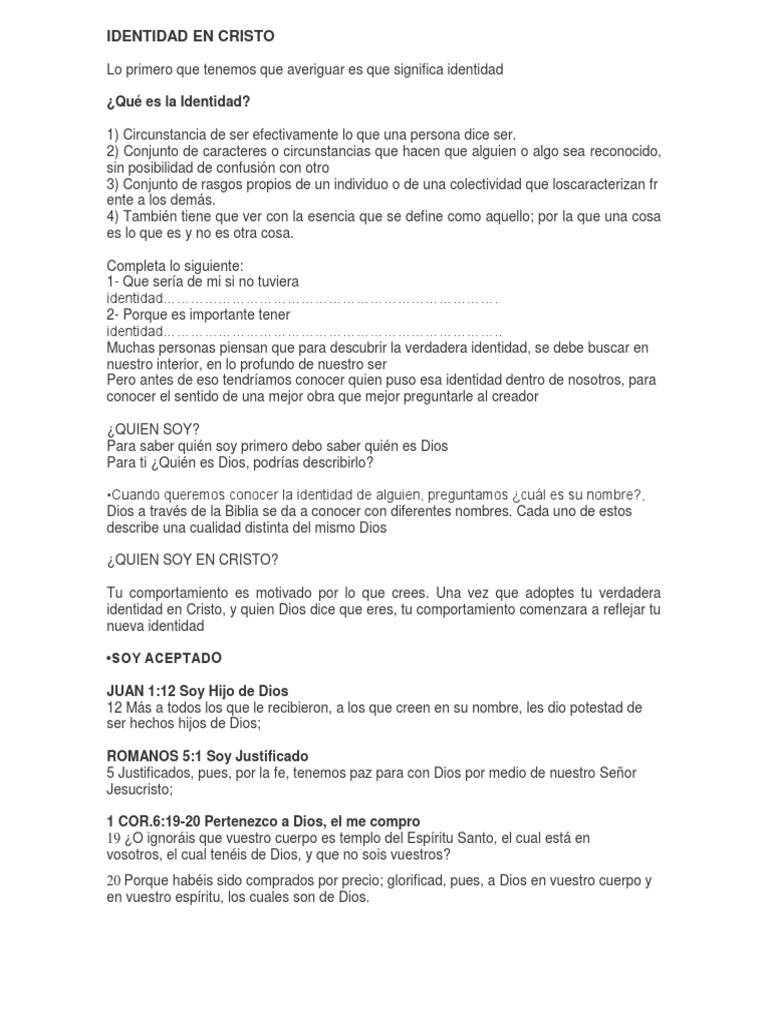 Identidad en Cristo: ¿Quién soy yo? | PDF | Cristo (título) | Esencia