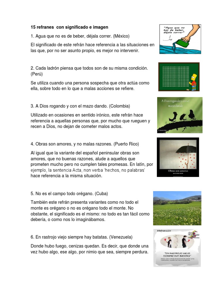 15 Refranes Con Significado e Imagen | PDF