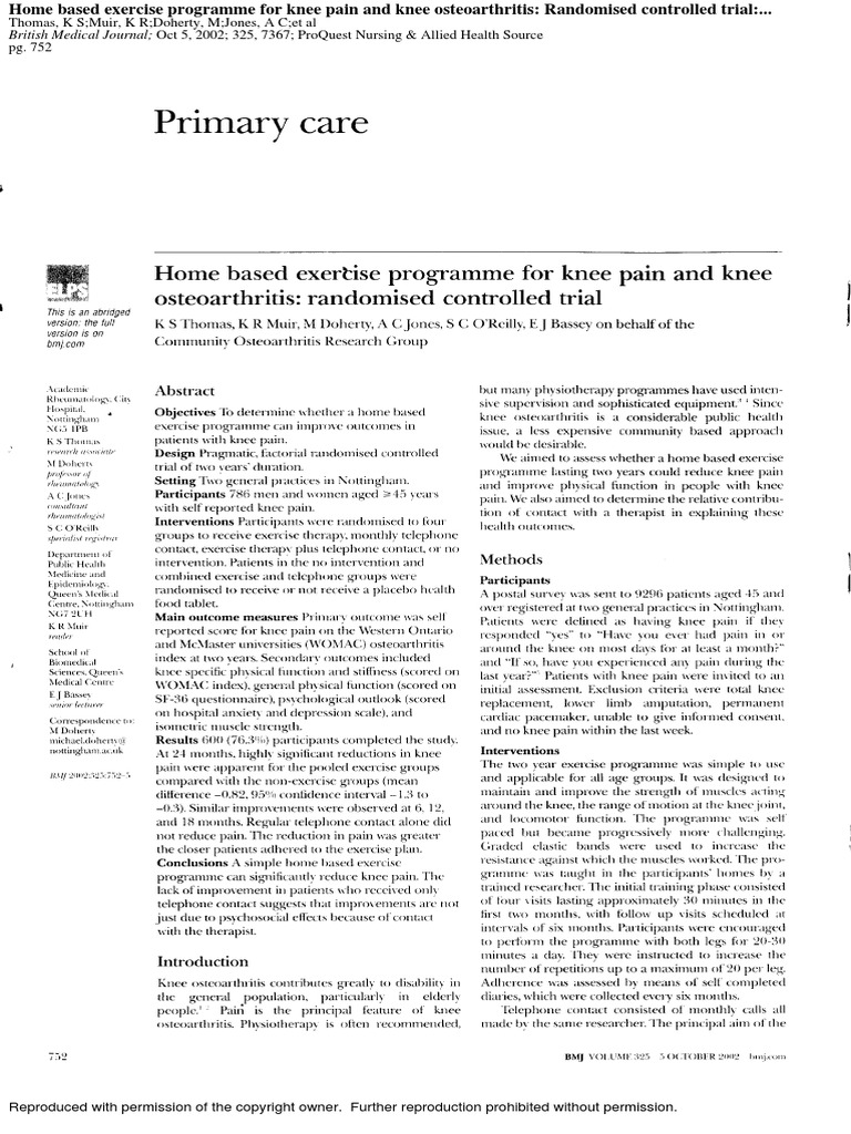 Home Based Exercise | PDF