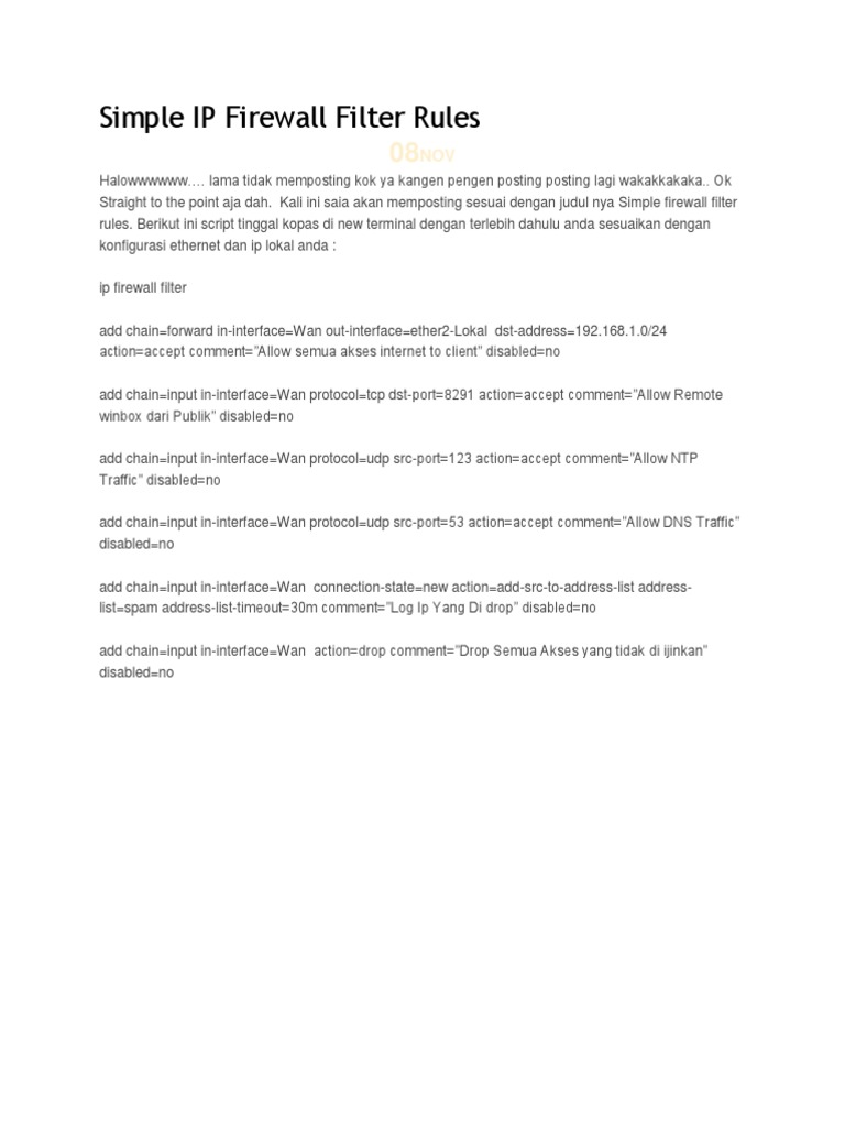 Simple IP Firewall Filter | PDF