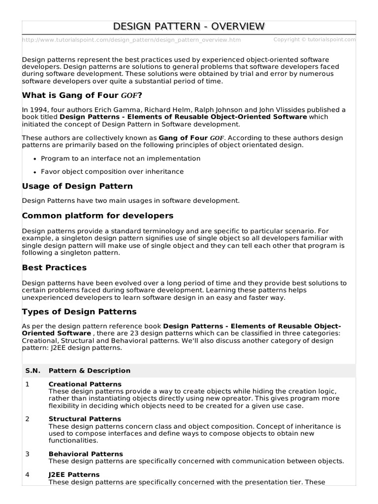 Design Pattern Overview | PDF | Software Design Pattern | Object (Computer Science)