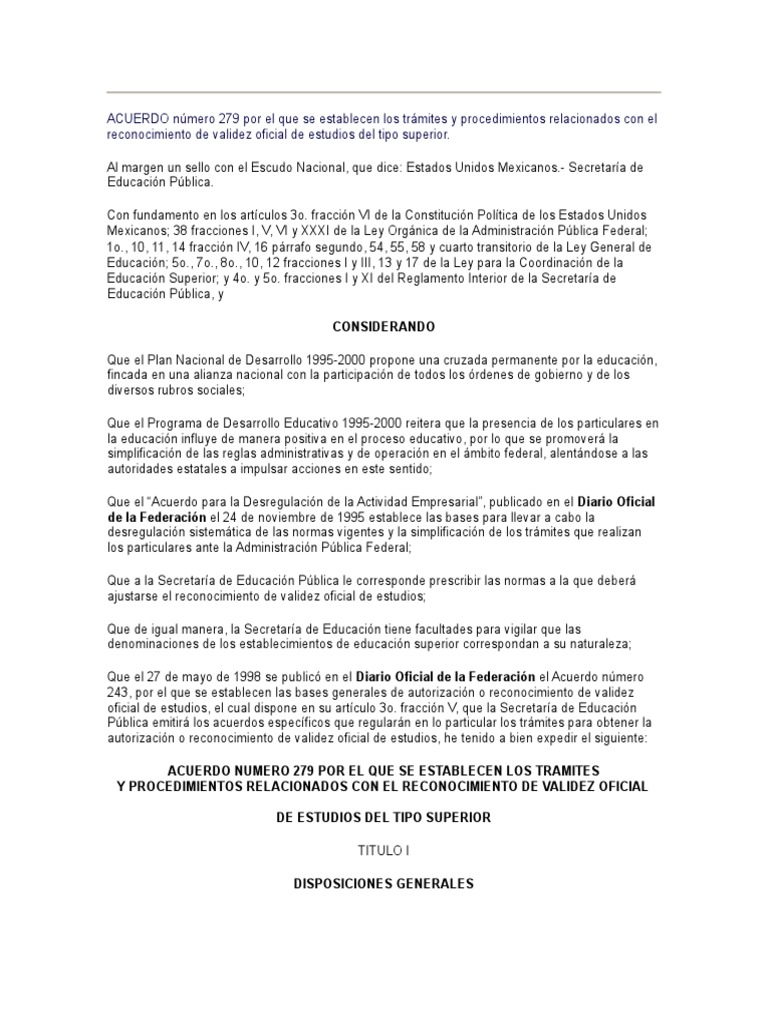Acuerdo 279 | Descargar gratis PDF | Maestros | Plan de estudios