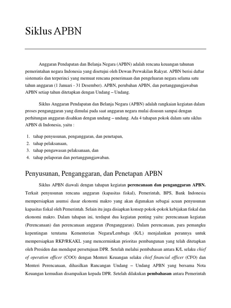 Tahapan Siklus APBN Indonesia | PDF | Pengelolaan Keuangan & Uang | Bisnis