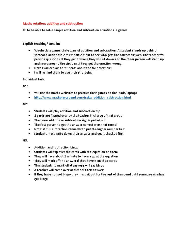 Maths Rotations Addition and Subtraction | PDF | Teaching Mathematics ...