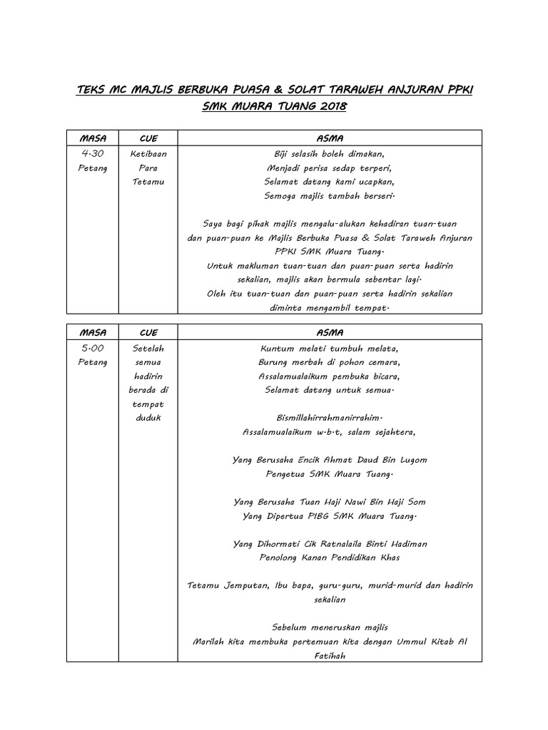 Teks MC Berbuka Puasa | PDF Teks MC Berbuka Puasa | PDF