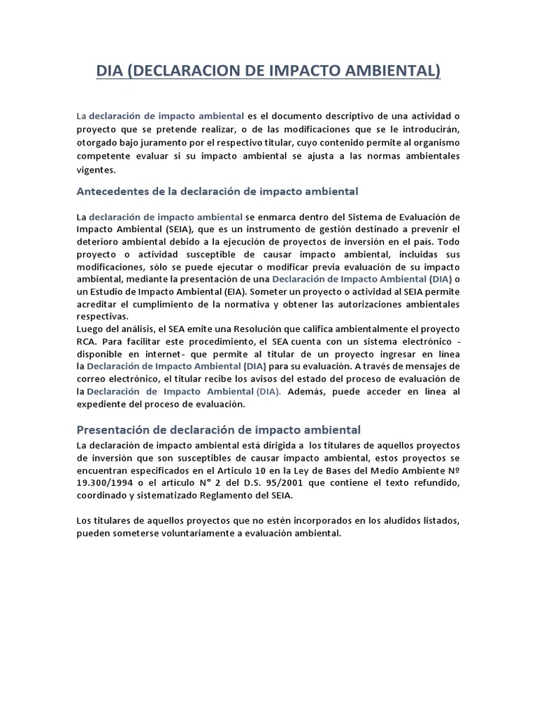 Declaracion de Impacto Ambiental | PDF | Evaluación de impacto ...