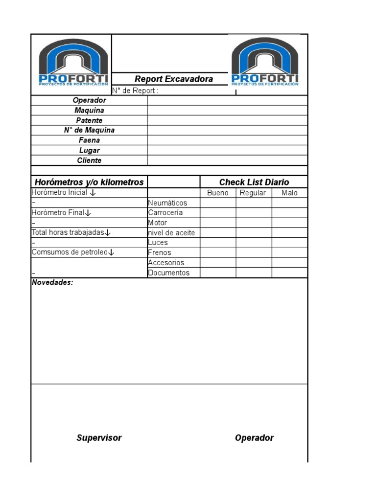 Reporte Diario de Horómetros Excavadora | PDF | Ingeniería de ...