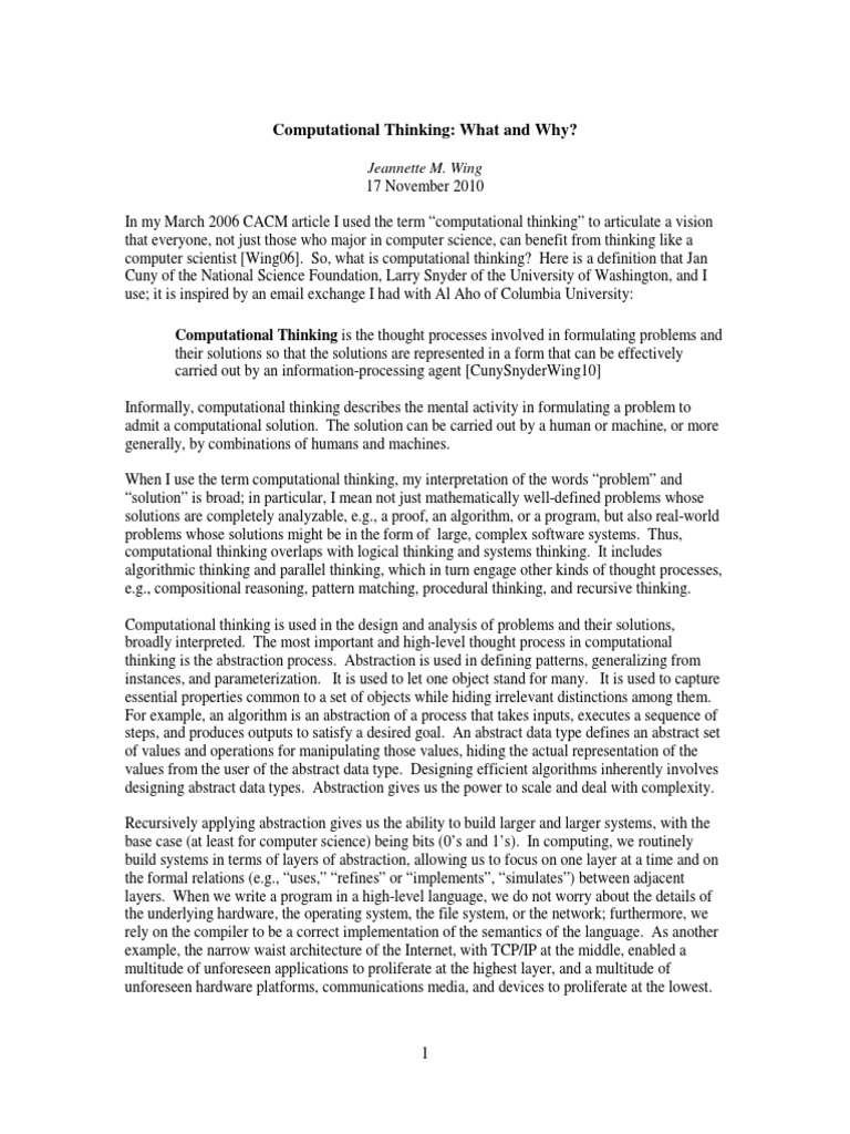 Computational Thinking: What and Why? | PDF | Abstraction (Computer ...