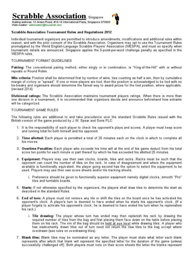Scrabble Association Tournament Rules and Regulations 2012 | PDF ...