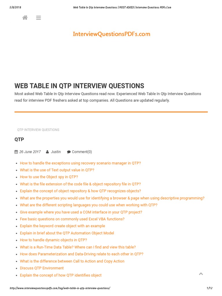 Web Table in QTP Interview Questions | PDF | Component Object Model ...