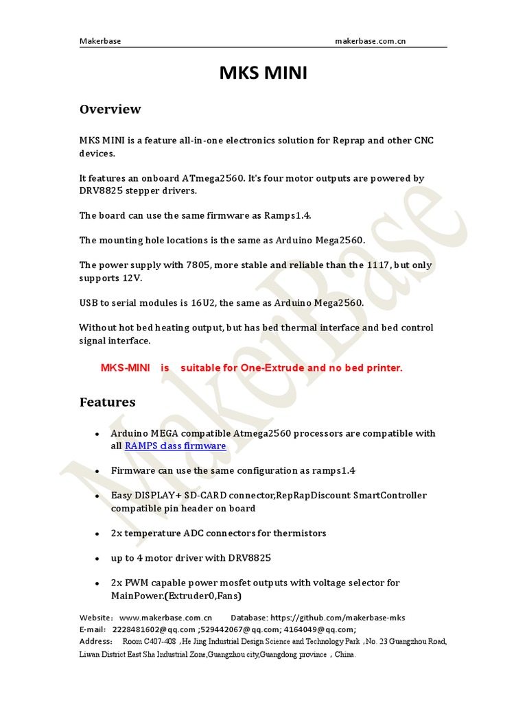 Mks Mini Datasheet | PDF | Arduino | Electrical Connector