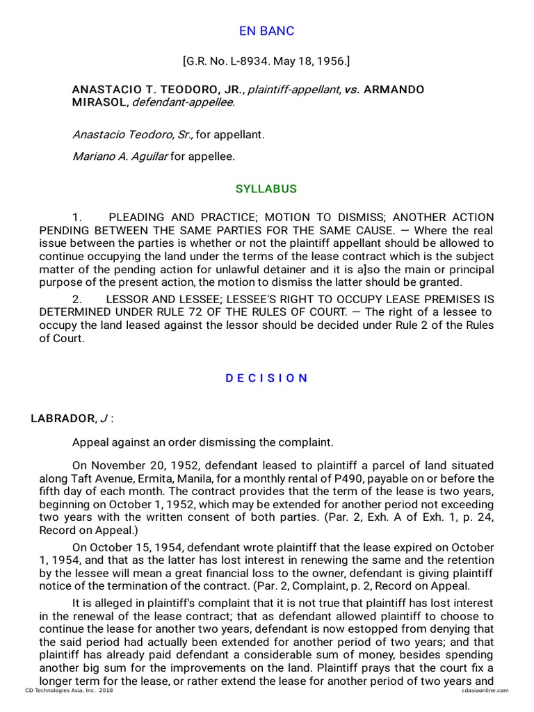 Plaintiff-Appellant Vs Vs Defendant-Appellee Anastacio Teodoro, SR ...