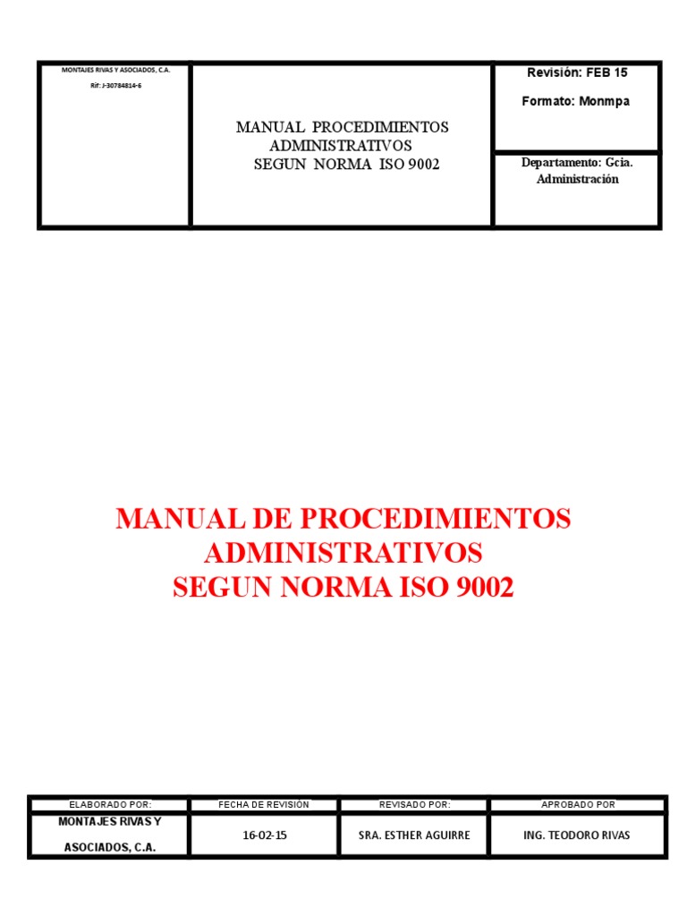 Manual de procedimiento administrativo | Calidad (comercial) | Iso 9000