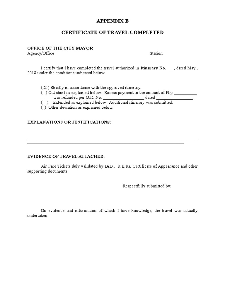 Travel Completion Certificate Template | PDF | Government | Business