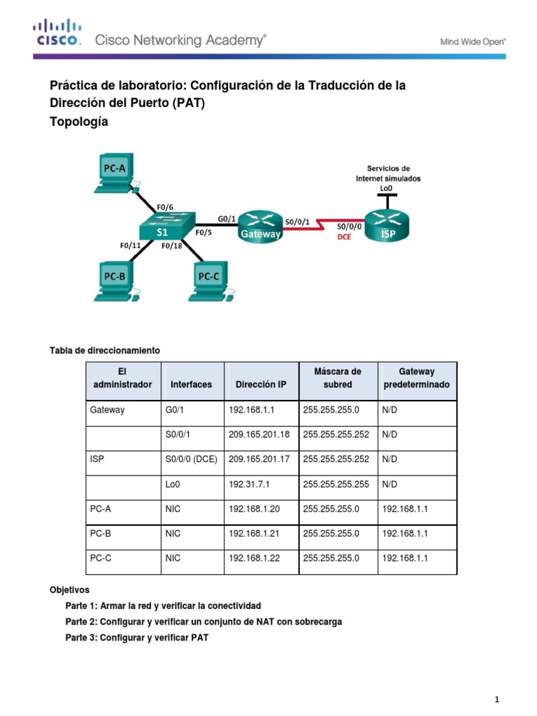 9.2.3.7 Lab - Configuring Port Address Translation (PAT) | PDF | Enrutador (Computación ...