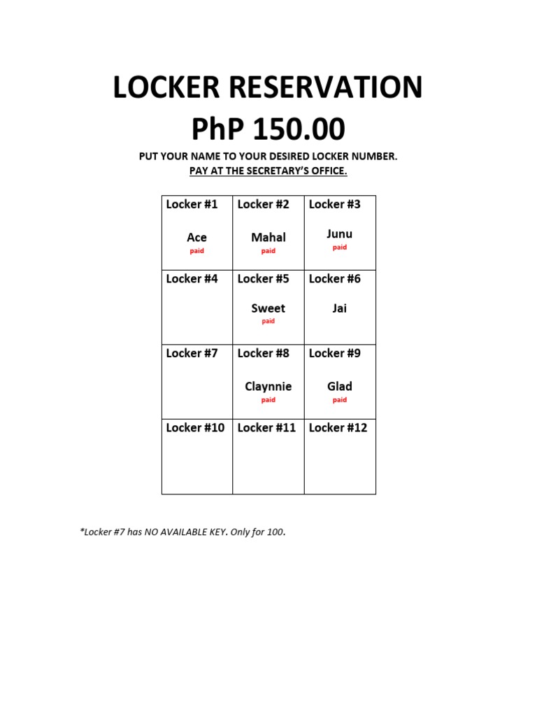 Locker Reservation | PDF