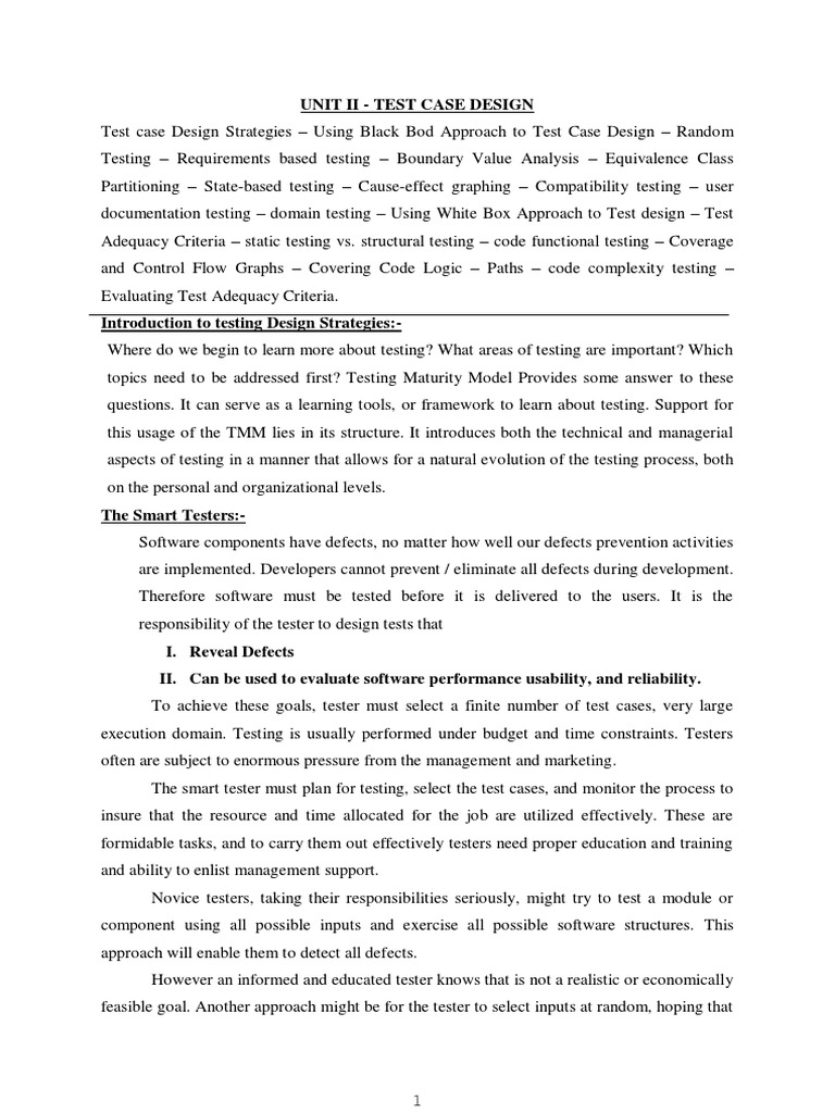 Unit Ii Test Case Design Pdf Software Testing Component Based Software Engineering 