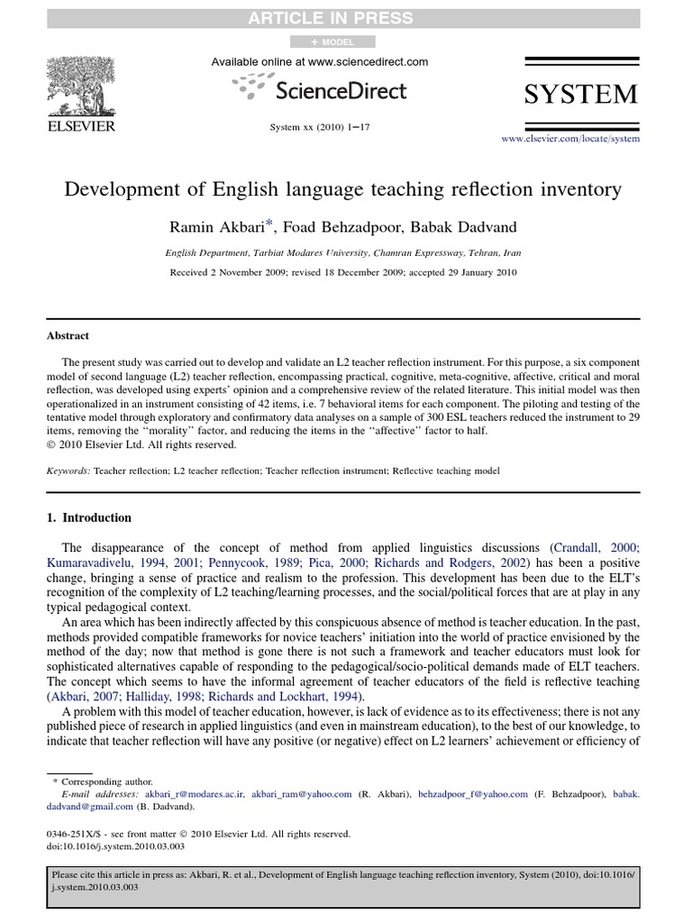 English Teacher Reflection Inventory Development | PDF | Data Analysis ...